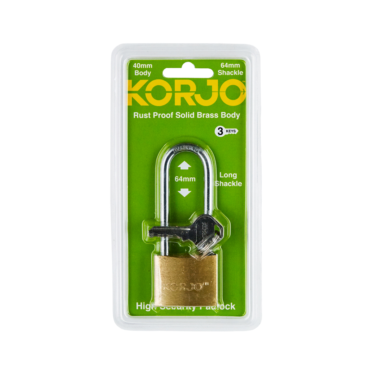 40mm Long Shackle Brass Lock | Korjo